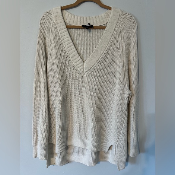 Express | Sweaters | Cream Deep V Neck Sweater | Poshmark